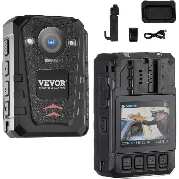 VEVOR Caméra-Piéton pour Police 1440P avec Vision Nocturne Infrarouge ...