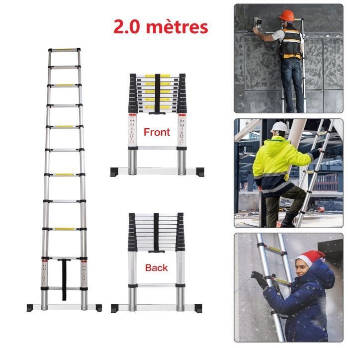 2.0m Echelle Telescopique en Aluminium, Willonin® Escabeau Extensible ...