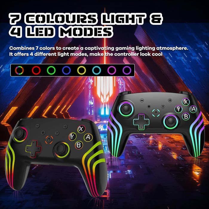 Manette Switch Pro Sans Fil avec Chargeur Portable, RGB 7 Couleurs ...