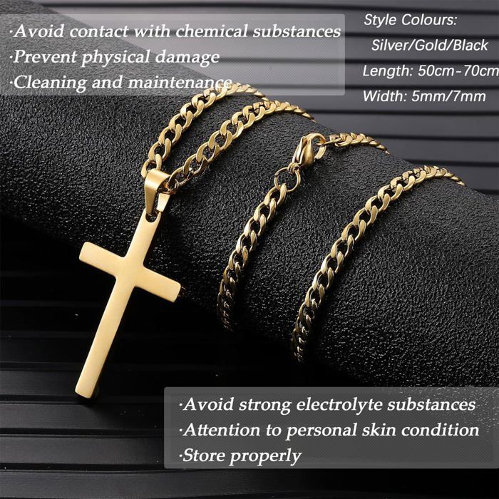 Cuba Figaro Cross Men's Chain Acier Inoxydable Argent Or Chaîne Noire ...