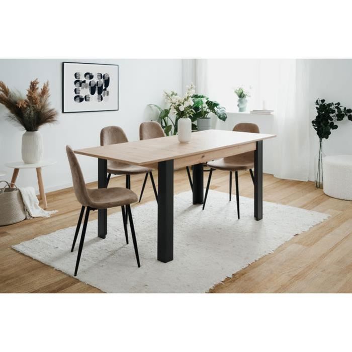 Table extensible - TOLOSA 80A - Décor chêne artisan / Noir - Rectangulaire - 6 / 8 personnes ...