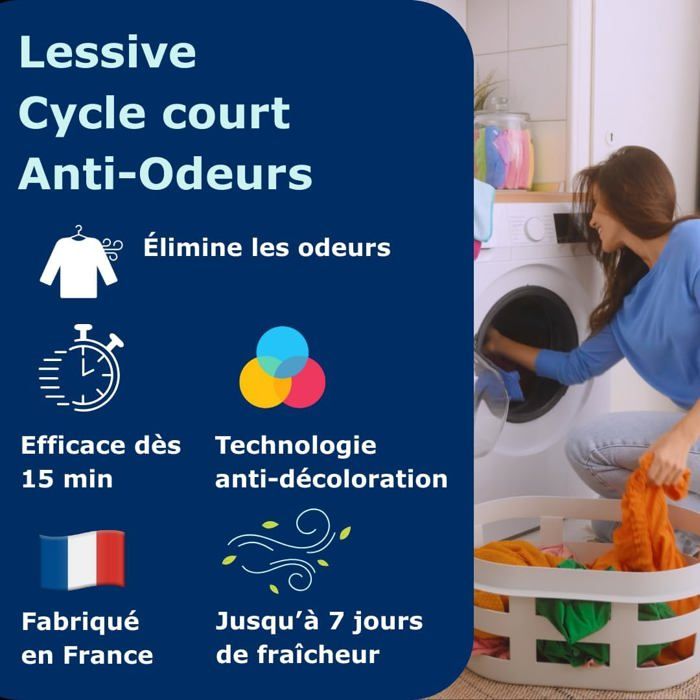 Lessive Liquide Cycle Court-Anti-Odeurs+-Lavage rapide en 15 minutes ...