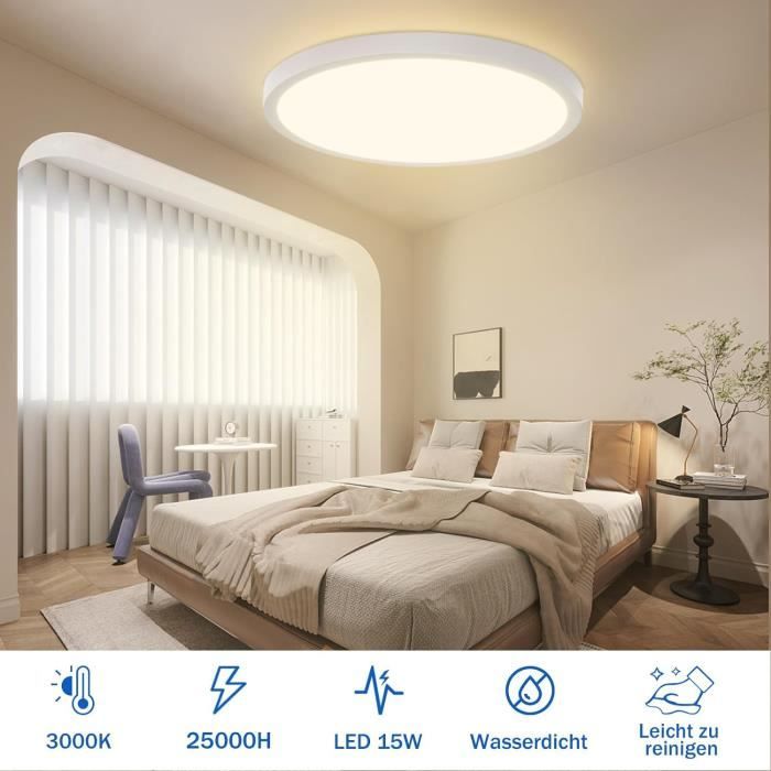 Plafonnier Led 15W Rond Plat - Blanc Moderne Plafonnier Led 3000K Blanc ...