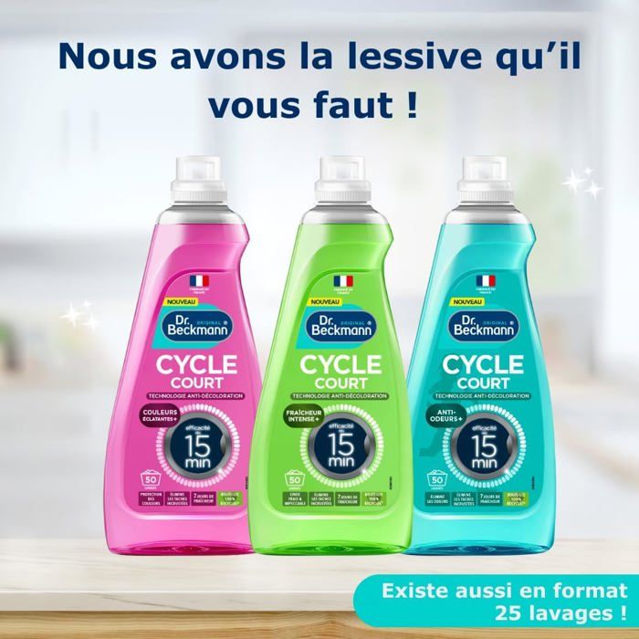 Lessive Liquide Cycle Court-Anti-Odeurs+-Lavage rapide en 15 minutes ...