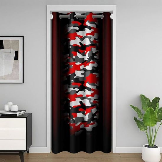 Camo Place Rideau De Porte 150X203Cm Noir Et Rouge Reversible Rideau ...
