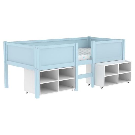 Lit School bleu tendre + caissons de rangement - Mobilier enfant direct ...