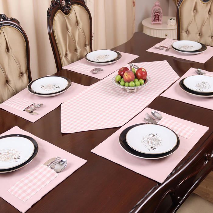 Serviette De Table Coton Lot De 7 Pièces Chemin De Table Rose + 6 Sous ...