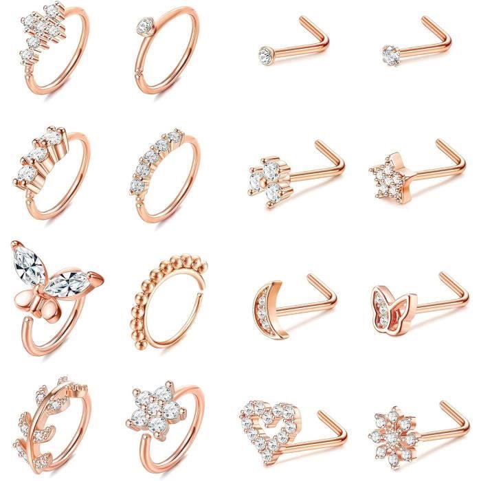 LOLIAS 16 Pcs 20G Nez Anneau Nez Stud Acier Chirurgical Piercing Nez Hoop Anneaux de Lèvres ...