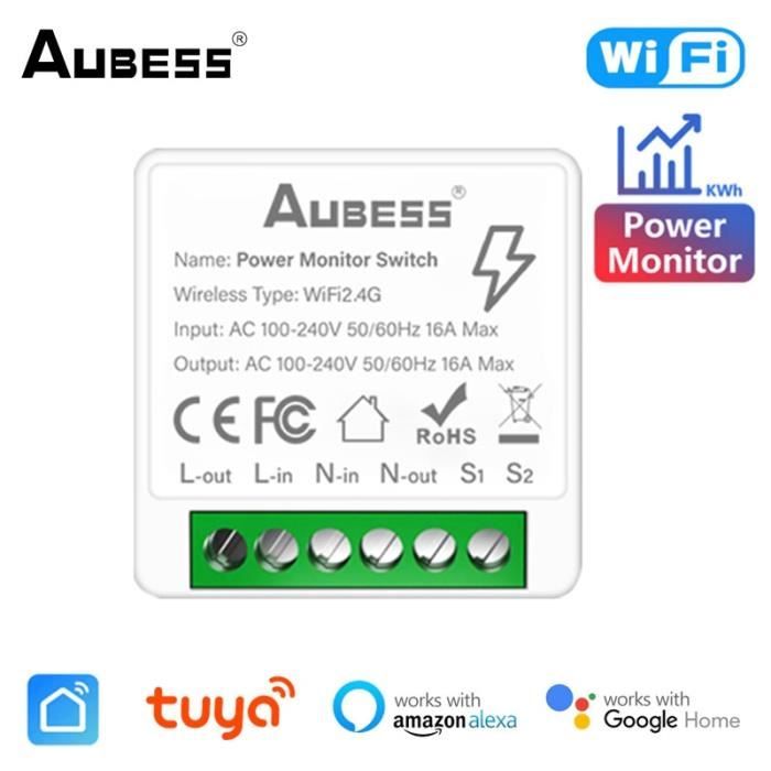 Avec mesure de puissance Tuya 16A MINI Wifi Smart Switch Supporte 2 voies Contrôle Minuterie Vie ...
