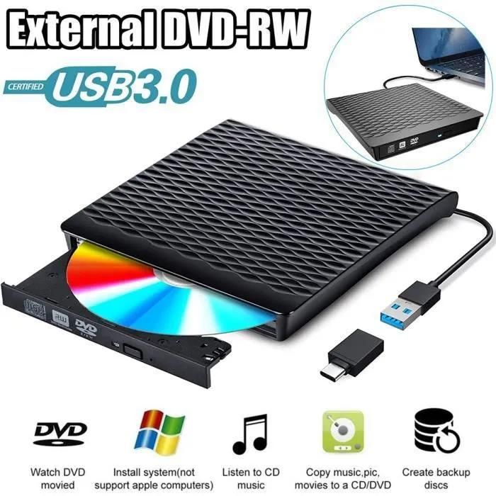 Lecteur Graveur DVD CD Externe USB 3.0 Ultra Slim Portable - Plug and ...
