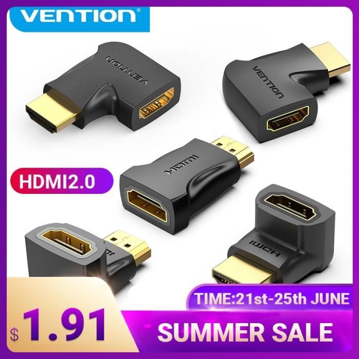 Vers le bas Vention HDMI Adaptateur 90 270 Degrés D'à Angle Droit 4K ...