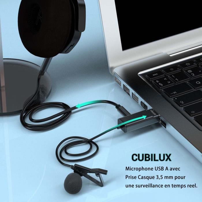 Micro Cravate USB A avec Prise Casque de 3,5 mm pour Surveillance ...