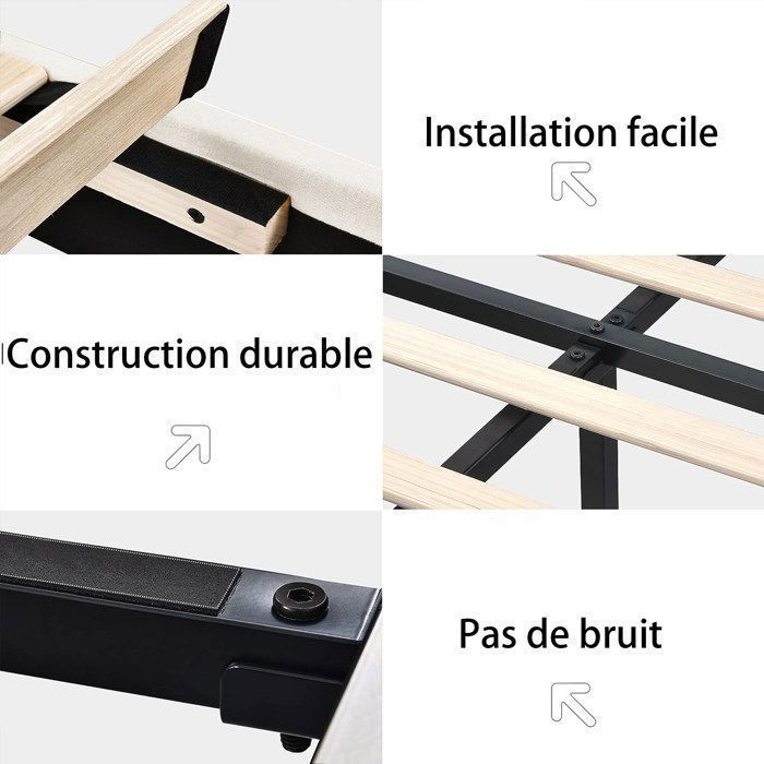 Lit double 160x200 cm avec LED et chargement USB - structure de lit ...