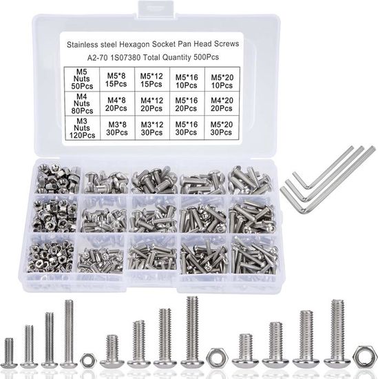 Vis Boulon Et Écrou M3 M4 M5 En Acier Inoxydable Bouton À Tête Hexagonale Socket Assortiment Kit ...