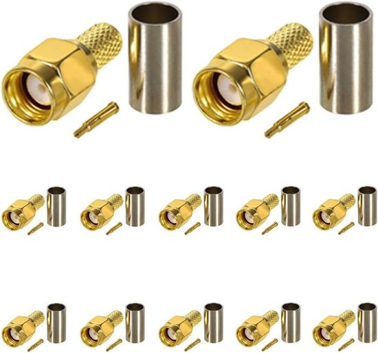 12 Pièces Connecteur SMA connecteur RF plaqué or à sertir mâle pour câbles coaxiaux RG58 RG303 ...