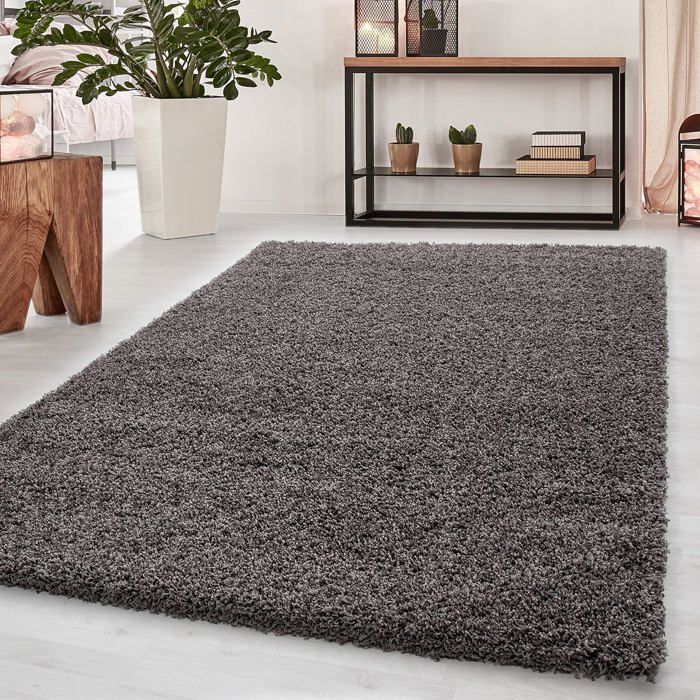 Tapis Salon Moderne Tapis Chambre Taupe 80 Cm Rond - Tapis Shaggy Salle De Séjour À Poils Longs ...