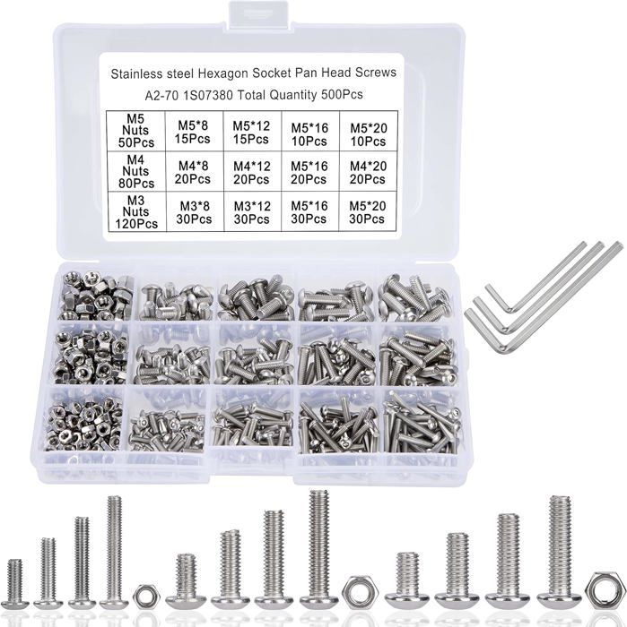 Vis Boulon Et Écrou M3 M4 M5 En Acier Inoxydable Bouton À Tête Hexagonale Socket Assortiment Kit ...