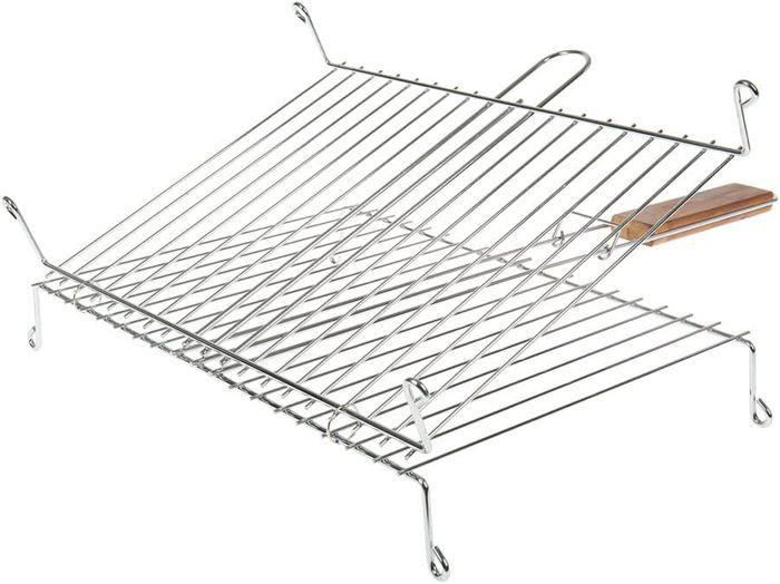 Grille de Barbecue Double sur Pieds Inox Poignée Bois Argent 30 x 40 cm ...