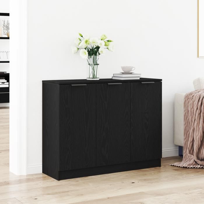 Moderne Buffet Commode Armoire de chambre - Noir Chêne 90,5x30x70 cm ...