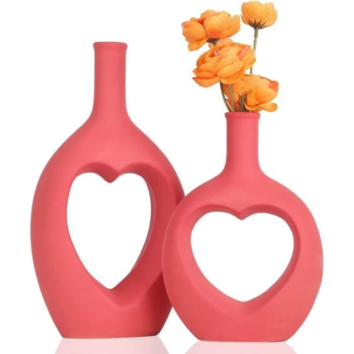 Lot de 2 vases en céramique rouges creux en forme de cœur pour ...