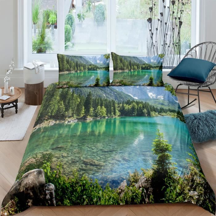 Paysage naturel forêt lac Parure de lit 3 pieces 1 housse de couette ...