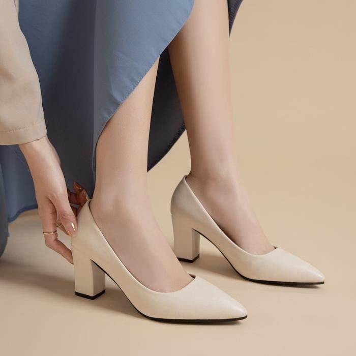 Nouvelle mode simple talons hauts bout pointu talon épais bouche peu ...