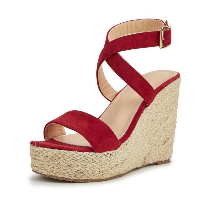 Sandales Femme KJEHOME - Rouge - Semelle en caoutchouc - Talons hauts ...