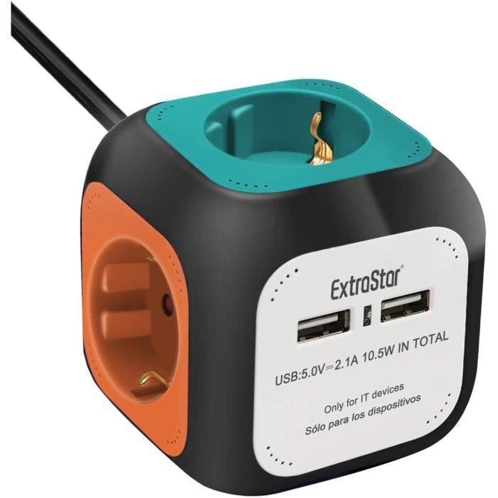 6 En 1 Cube Multiprise Avec 4 Prises Usb + 2 Ports Usb 5 V, 1,5 M, Max ...