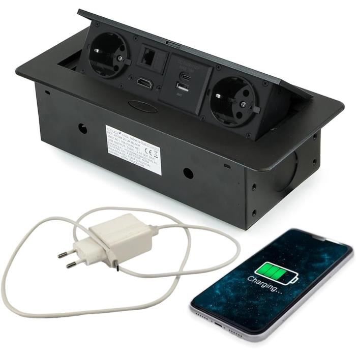 Bloc multiprise rétractable de bureau EU - Prise Schuko électrique USB ...