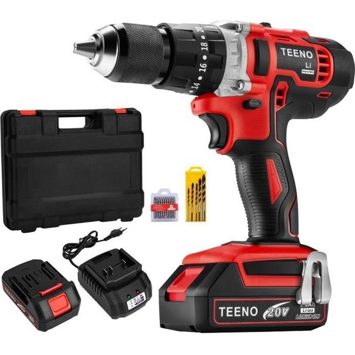 TEENO® Perceuse visseuse à percussion plus avec 2 batteries 20V 2,0 Ah ...