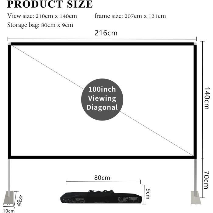Écran de Projection 100 Pouces 4K HD 16: 9 Ecran Projecteur Pliable ...