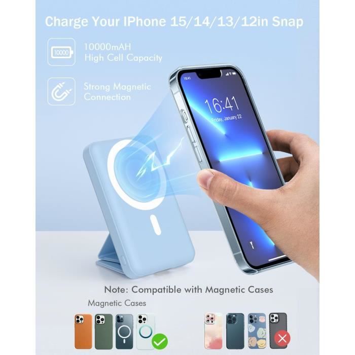 Batterie Externe 10000Mah Power Bank Chargeur Sans Fil Batterie Portable Magsafe Affichage Led ...