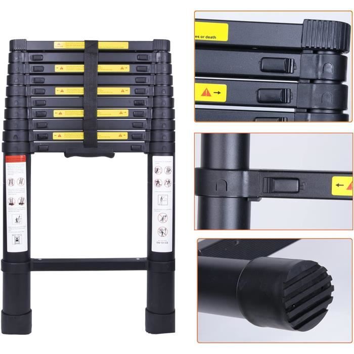 Échelle Télescopique 3,2M, Extensible Télescopique,Pliable Extension Escabeau Aluminium ...