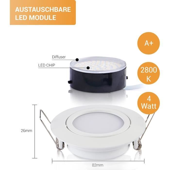 TEVEA Led Spot Encastrable Ultra Plat Led Modul Remplaçable 3.5W 350lm ...