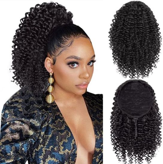 PORSMEER Queue de Cheval Noir Afro Bouclés Queue de Cheval pour Femmes ...