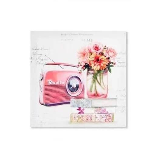 Cadre toile tableau Objet vintage - Radio et fleur - 38 x 38 cm ...