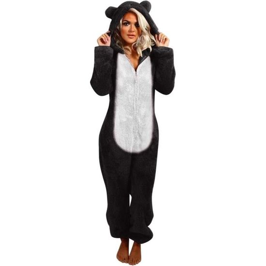 Combinaison Pyjama Femme Hiver Barboteuse Capuche Vêtement En Peluche