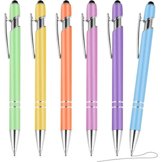 Lot De 6 Stylos À Bille Avec Pointe Stylet, Encre Noire De 1 Mm, Pointe ...