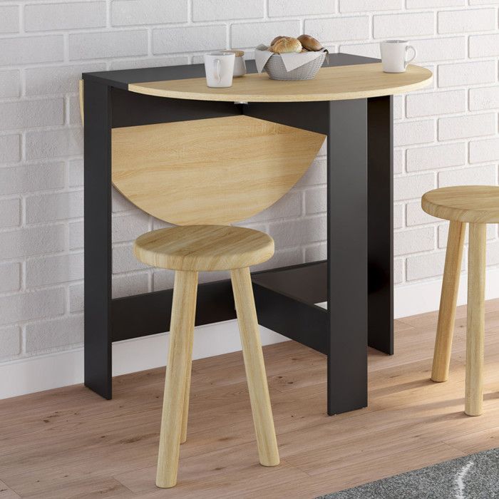 IDMARKET Table console pliable ronde EDI 2-4 personnes bois noir ...