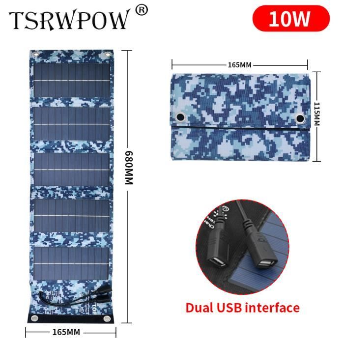 Camouflage 10W--Panneau Solaire Portable Étanche Usb, Chargeur Solaire 5v Pour Iphone Samsung ...