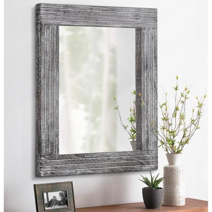 Miroir Mural Avec Cadre Miroir Mural En Bois Rustique Rectangle Décor ...