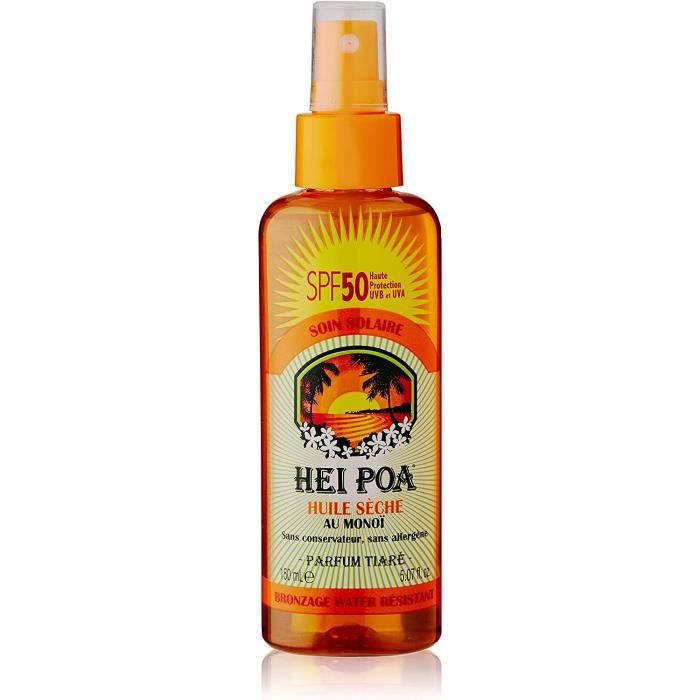 Crème Solaire - Hei Poa – Huile Sèche Monoï Spf 50 Parfum Tiaré ...