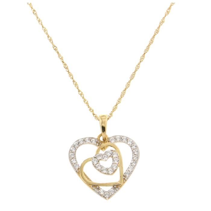 Pendentif Cœur En Or 18 Carats Et Zirconiums + Chaîne Or Offerte ...