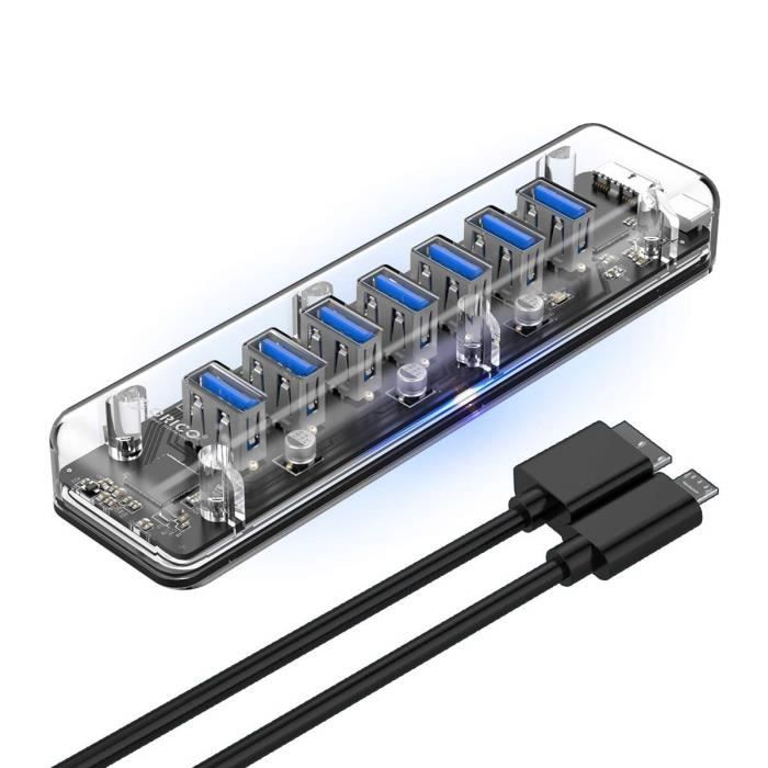 ORICO Hub USB 3.0, HUB de Bureau Transparent USB3.0 à 7 Ports avec ...