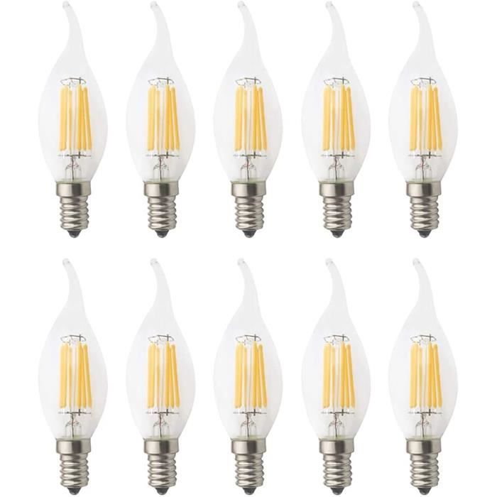 Lot De 10 6W E14 Ampoule De Filament Led Flamme Bougie 2700K Blanche Chaude Equivalent Ampoules ...