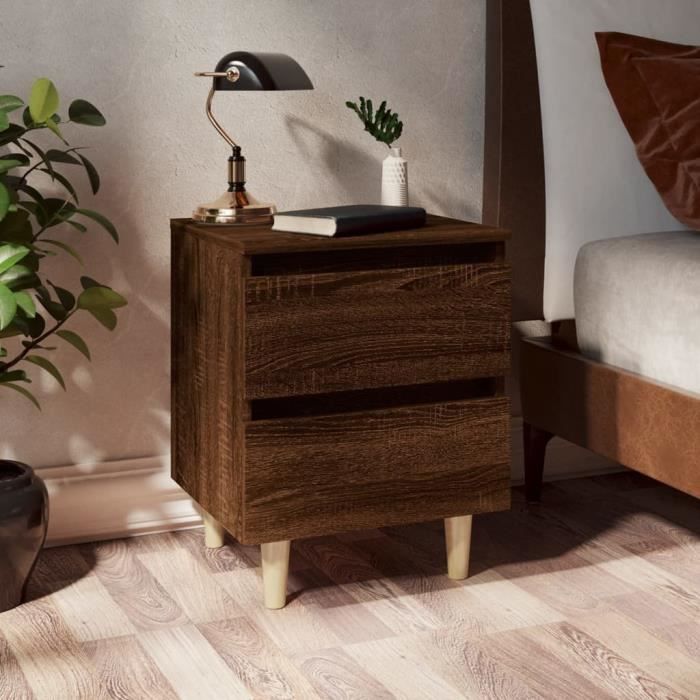 ZHI Table de chevet avec pieds en bois Chêne marron 40x35x50 cm 7386502719972 - Cdiscount Maison