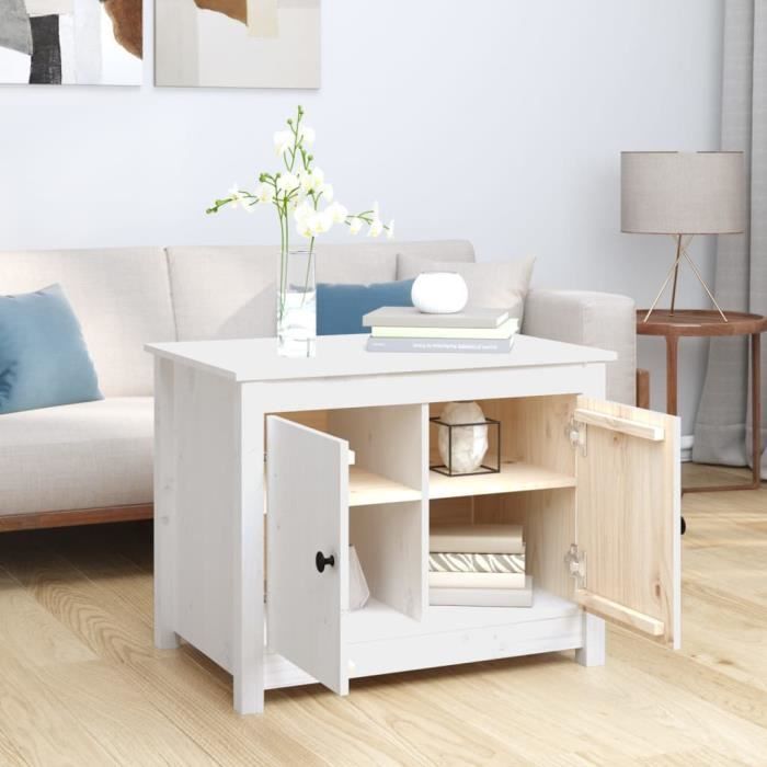 TAM Table basse Blanc 71x49x55 cm Bois massif de pin A820927 85816 ...