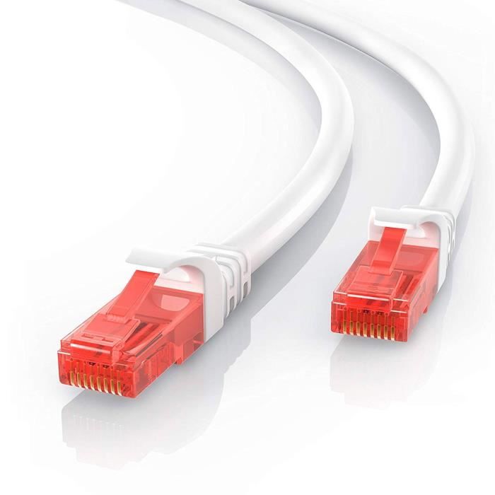 Câble réseau ethernet RJ45 CAT 6 U/UTP Plat Blanc 7m Gigabit LAN ...