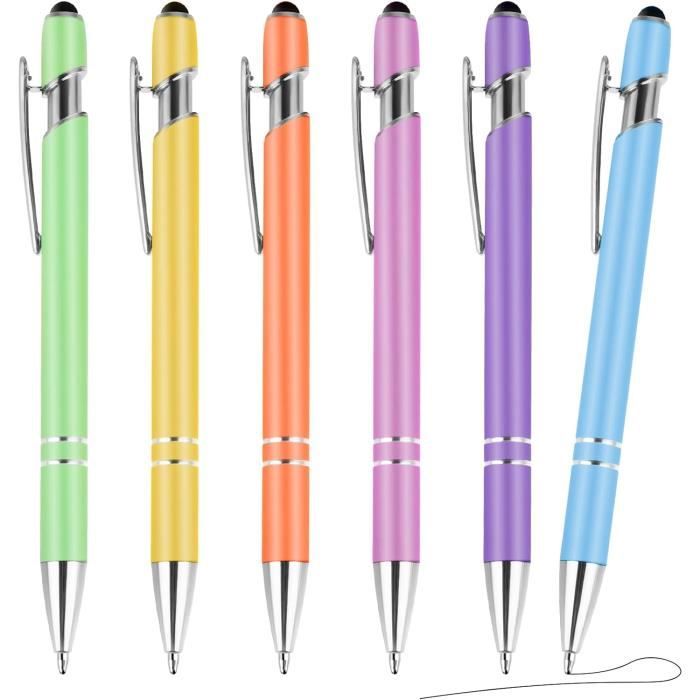 Lot De 6 Stylos À Bille Avec Pointe Stylet, Encre Noire De 1 Mm, Pointe ...