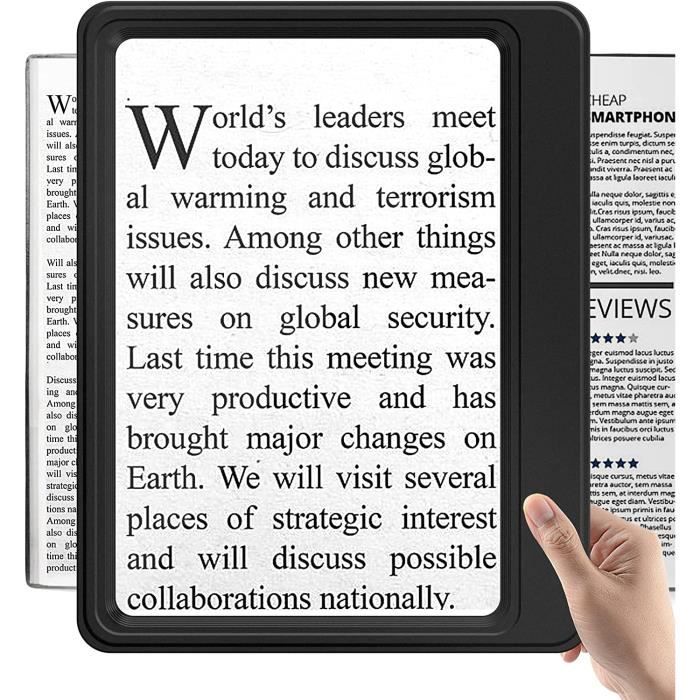 Loupe de lecture pleine page, grande loupe 5X offrant une zone de visualisation éclairée de ...